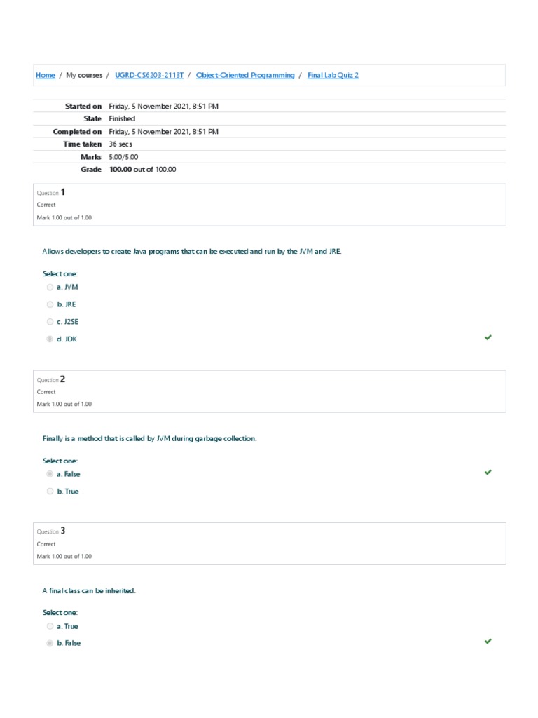 Term 3 OOP Final Lab Quiz 2 - Attempt Review | PDF