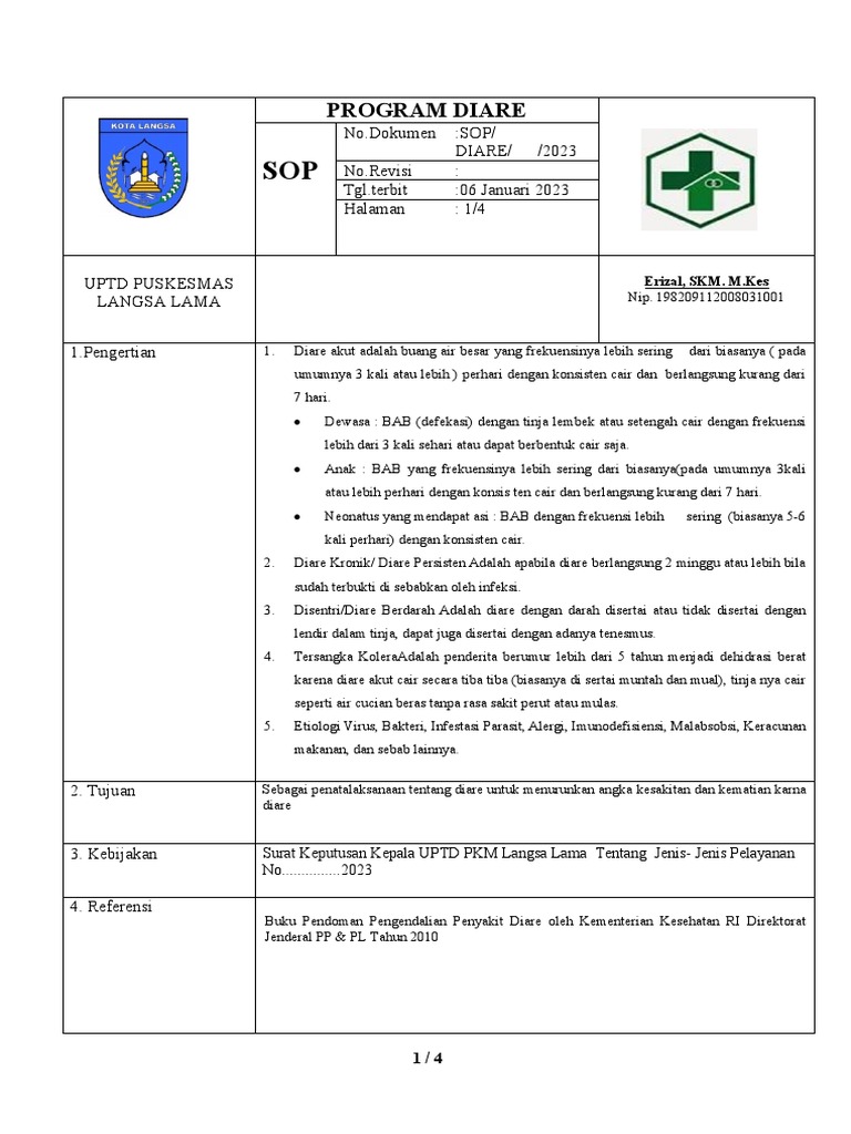 Sop Diare Tahun 2023 | PDF