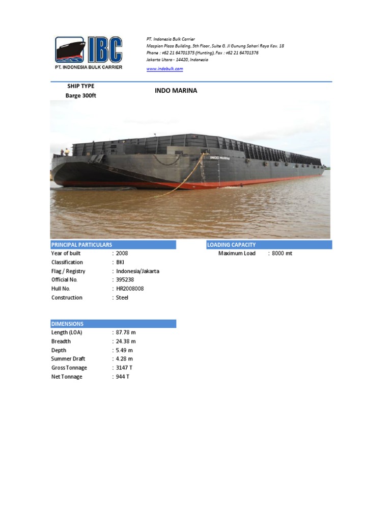 Ship Particular Barge Indo Marina | PDF