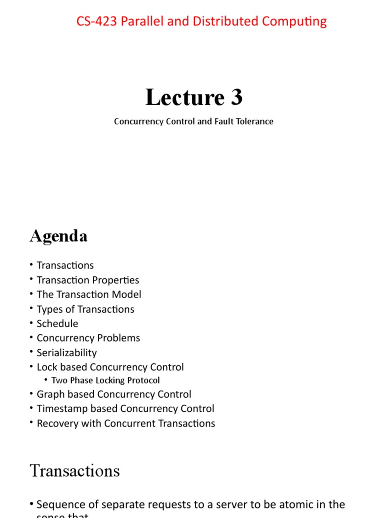 Lecture 3 - Concurrency Control and Fault Tolerance | PDF | Database Transaction | Information ...