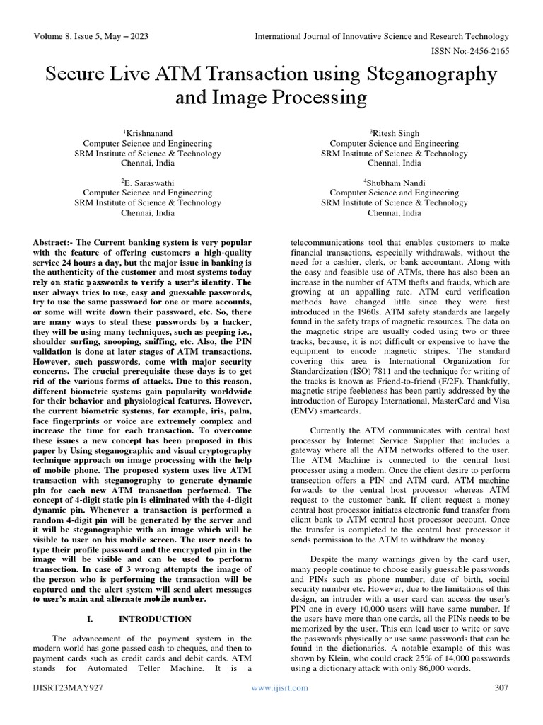 Secure Live ATM Transaction Using Steganography and Image Processing | Download Free PDF ...