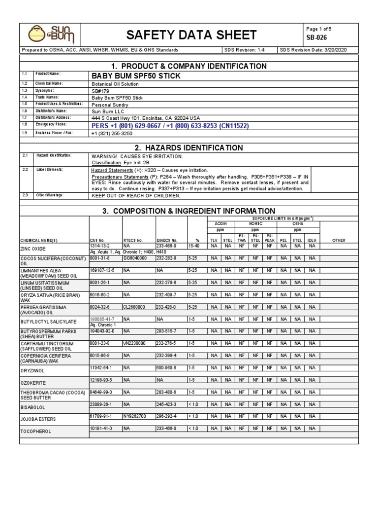 SB-026 - v14 spf50 - Baby - Bum - Stick | PDF | Sodium | Toxicity