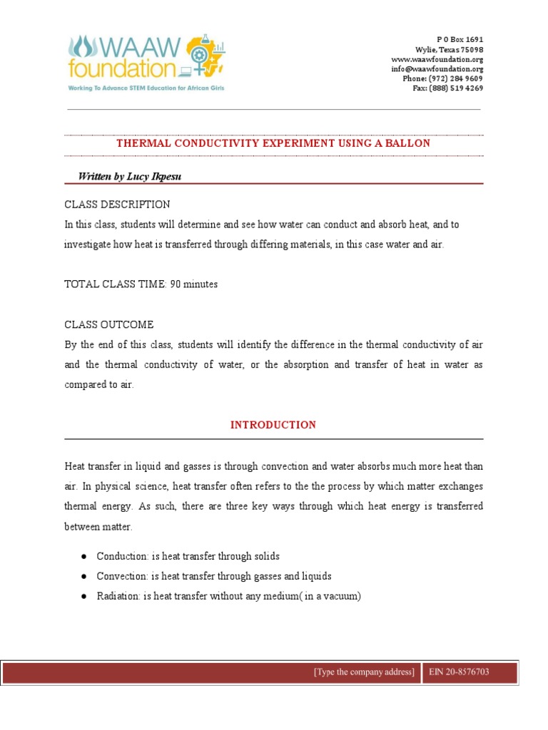 Thermal Conductivity Experiment With Ballon | PDF