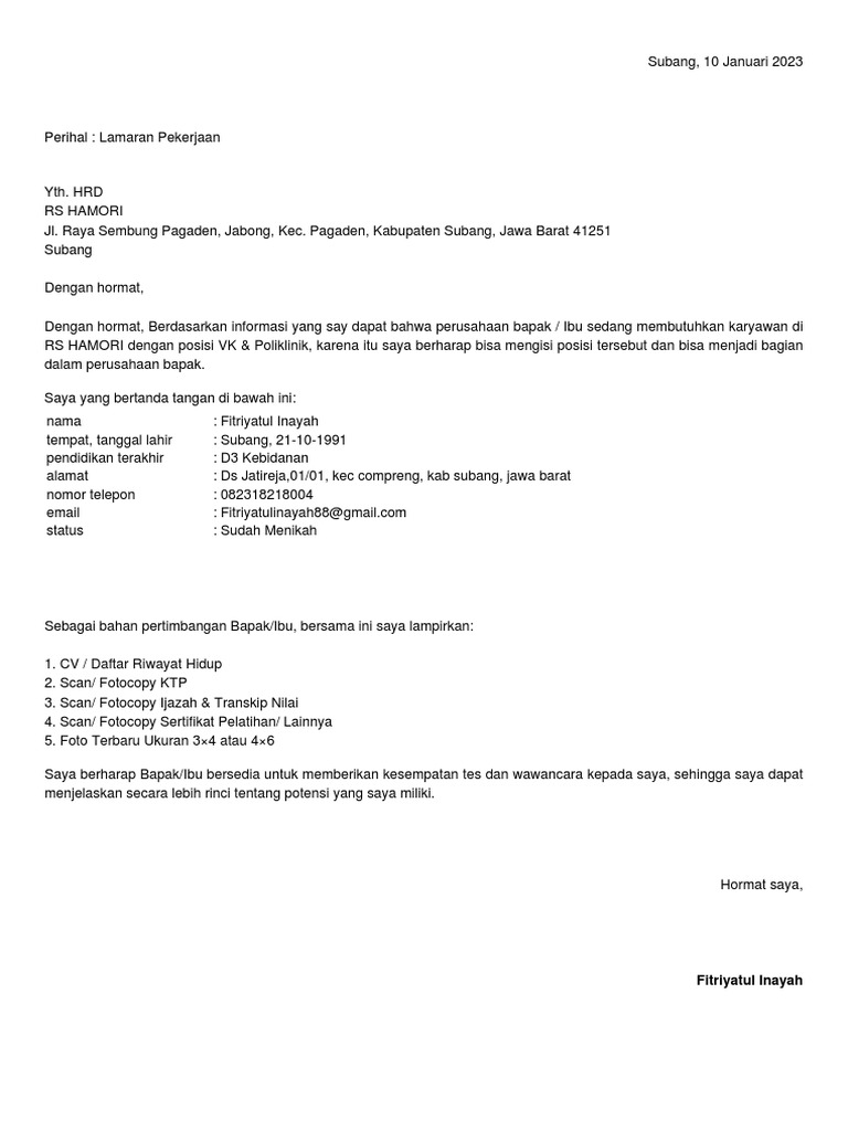 Lamaran Rs Hamori | PDF