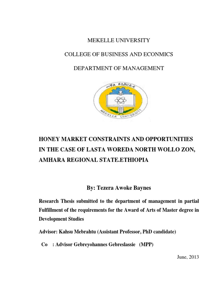 Honey Market Constraints and Opportunities in TheCase of Lasta Woreda ...