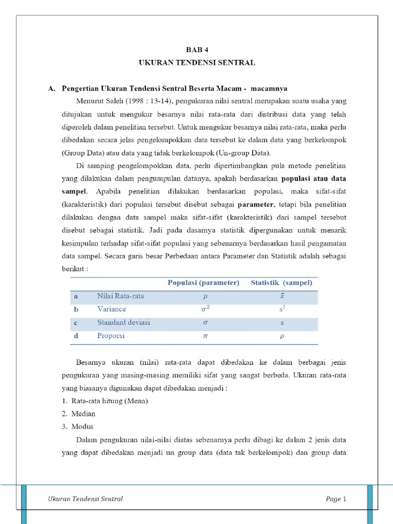 BAB 4 UKURAN TENDENSI SENTRAL - PDF Download Gratis | PDF