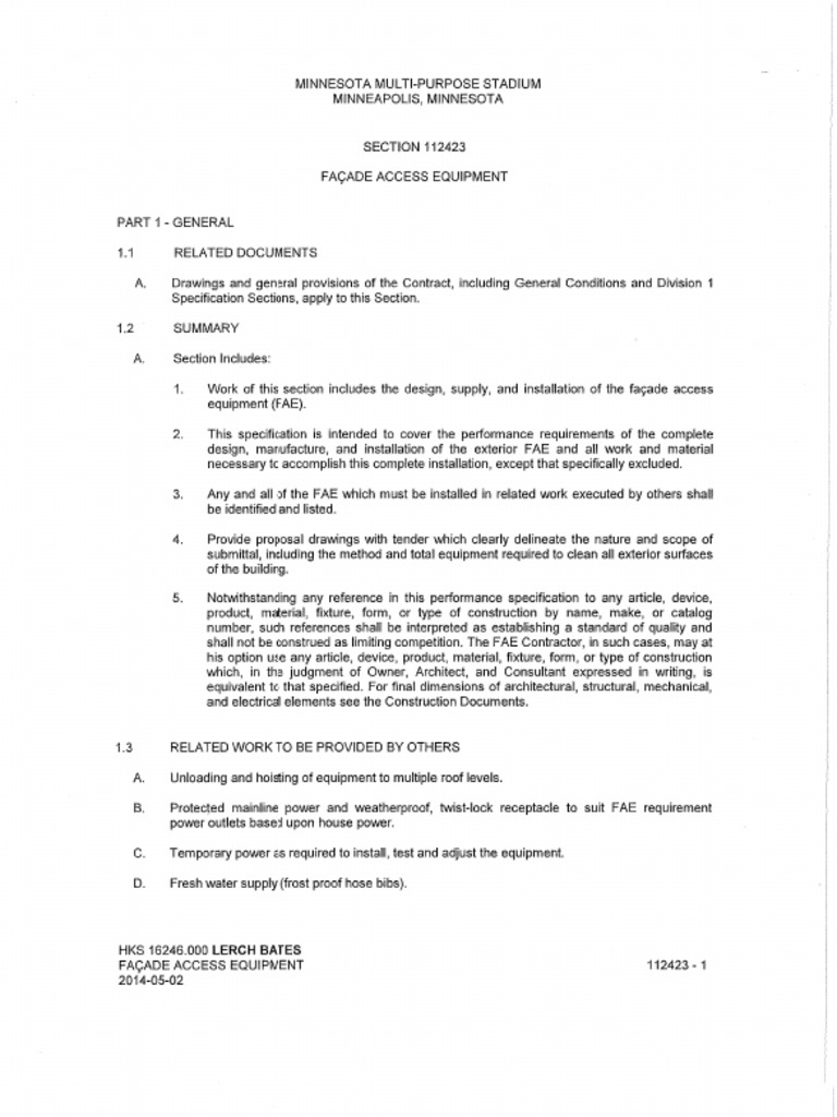 Specification 112423 Facade Access Equipment | PDF