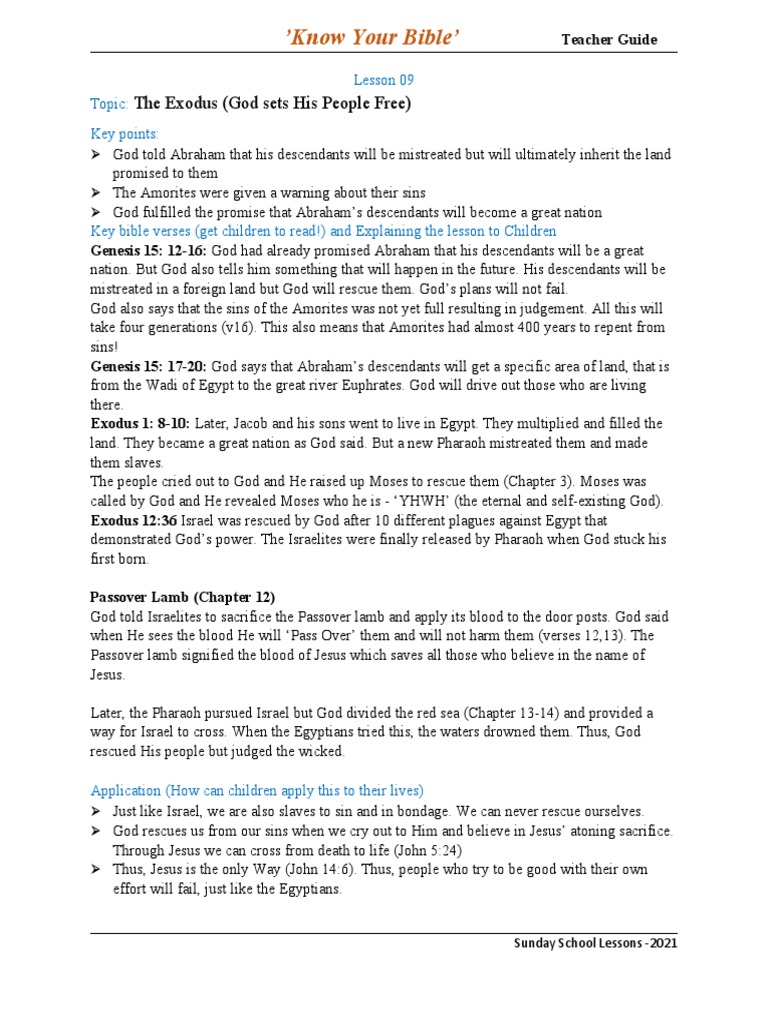 The Exodus (Sunday School Lessons - 2021) | PDF