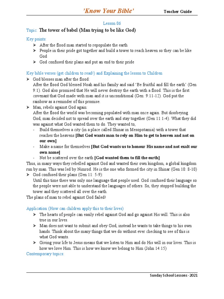 Tower of Babel: Lessons for Youth | PDF | Book Of Genesis | Genesis ...