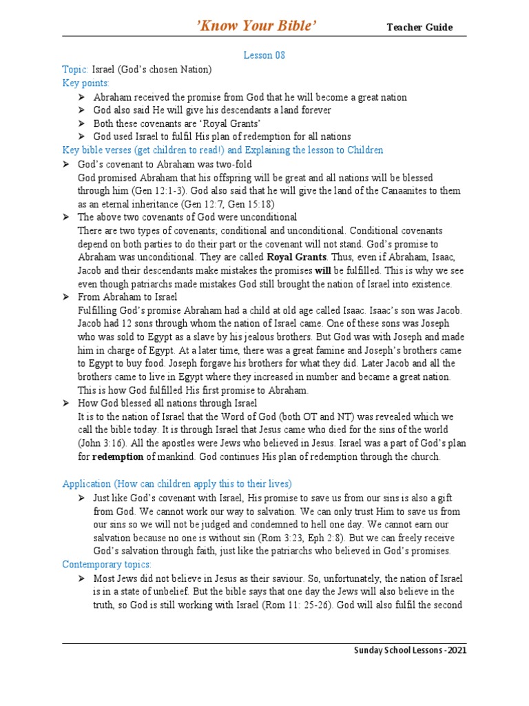 Israel (Sunday School Lessons - 2021) | PDF