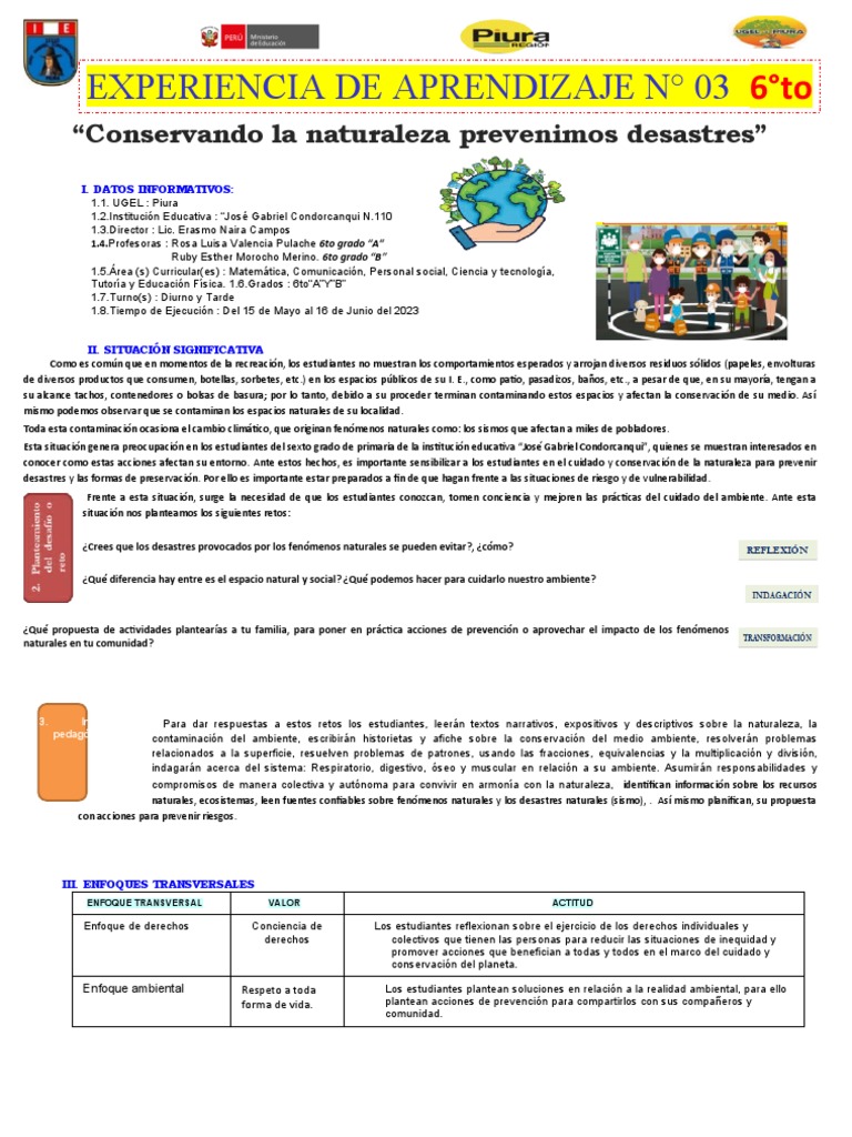 Experiencia de Aprendizaje N°02 Sexto A y B de Primaria Año 2023 - PDF | PDF