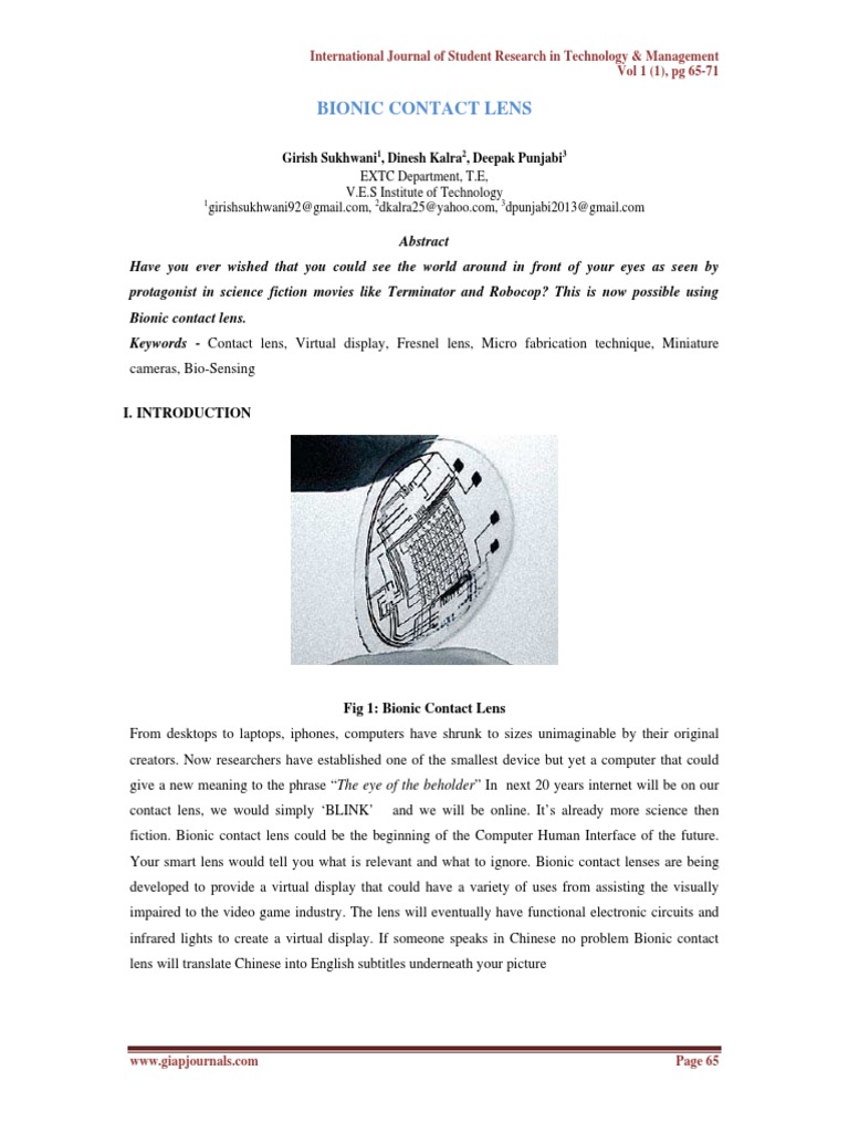 Bionic Contact Lens | PDF | Light Emitting Diode | Contact Lens