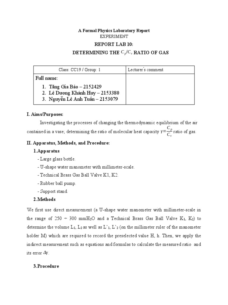 C p/Cv Ratio Measurement in Gas | PDF | Gases | Heat