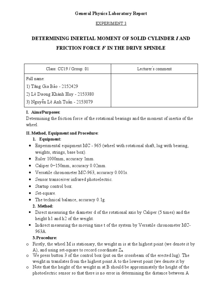 CC19 Group 1 Lab Report 3 | PDF | Torque | Rotation Around A Fixed Axis