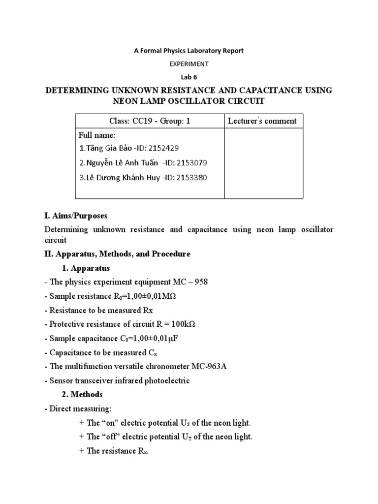 Neon Lamp Oscillator Lab Report | PDF