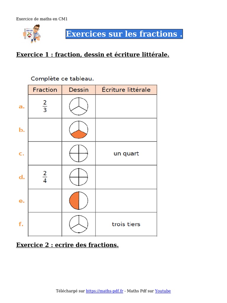 Les Fractions - Exercices de Maths en PDF en CM1 | PDF