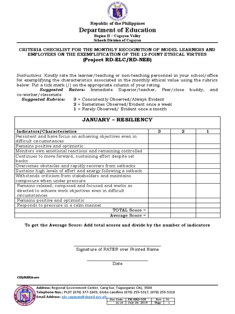 Criteria Monthly Virtue Recognition | PDF