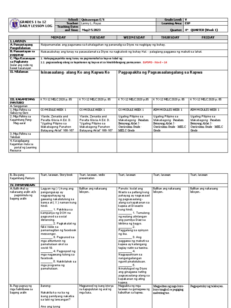 DLL - Esp 5 - Q4 - W1 | PDF