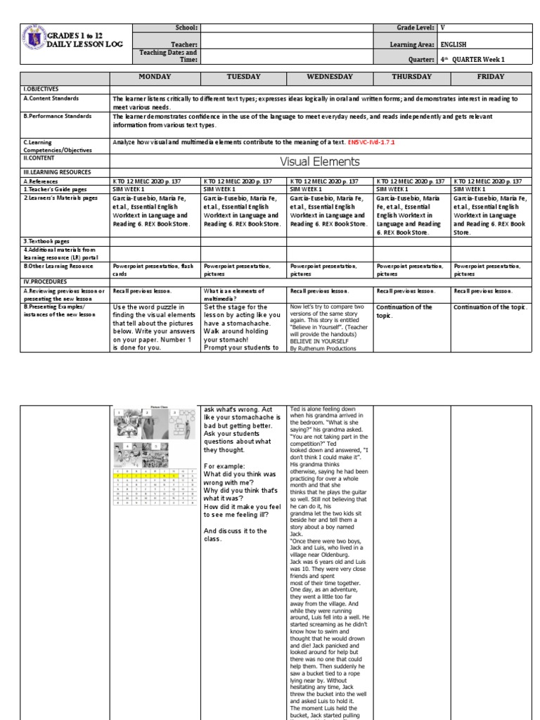 DLL - English 5 - Q4 - W1 | PDF | Multimedia | Graphics