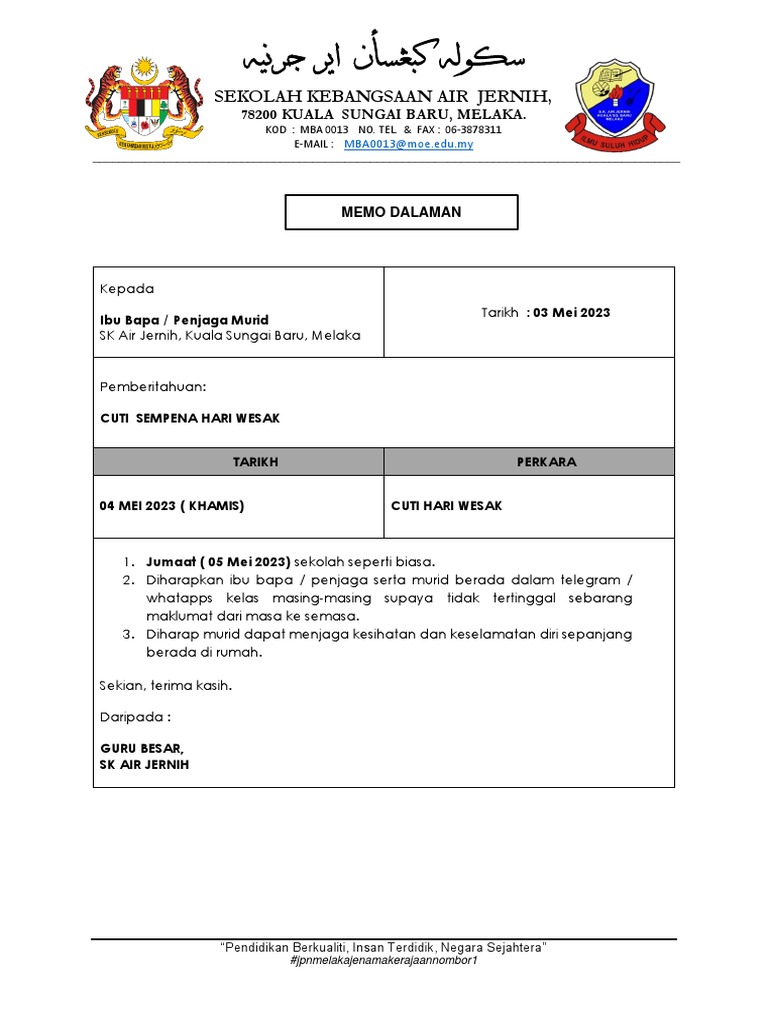 Memo Cuti Hari Wesak | PDF