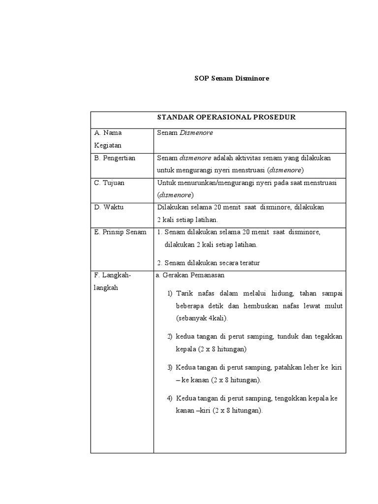 SOP Senam Disminore | PDF