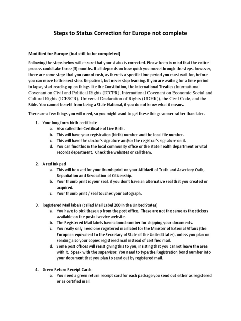 Steps to Status Correction for Europe not complete | PDF | Registered ...