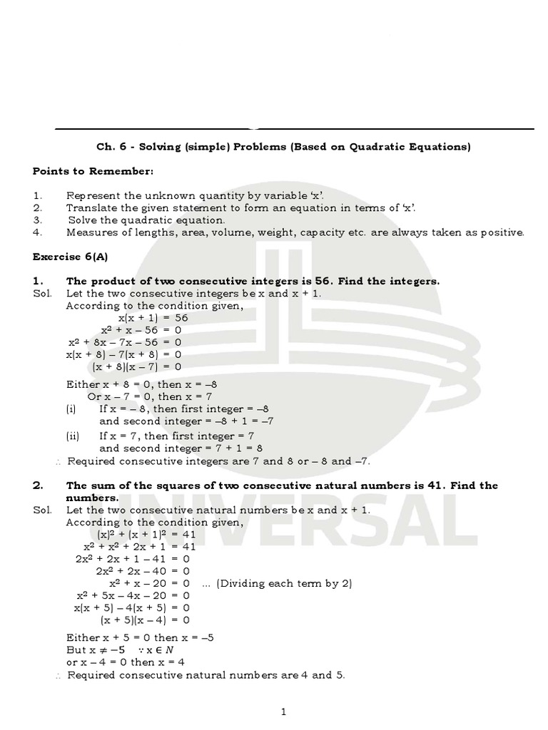 Solving (Simple) Problems Based On Quadratic Equations | PDF
