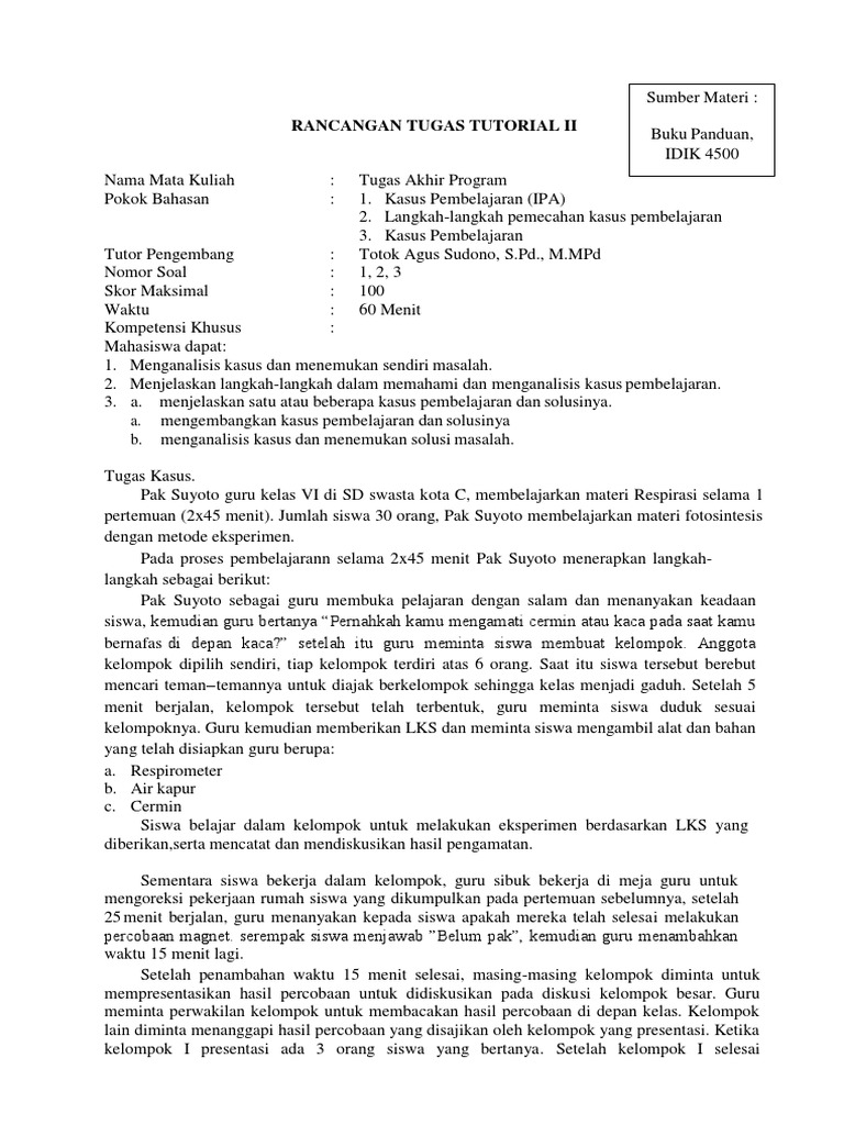 Rancangan Tugas Tutorial II IPA | PDF