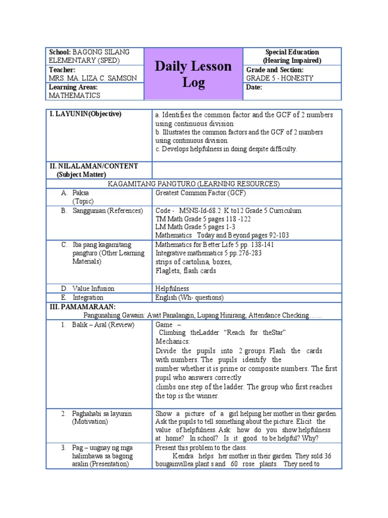 DLL Math.5 Cot 2020-2021 Samson | PDF | Cognition | Mathematics