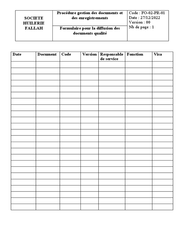 Formulaire Diffusion Des Documents Qualite | PDF