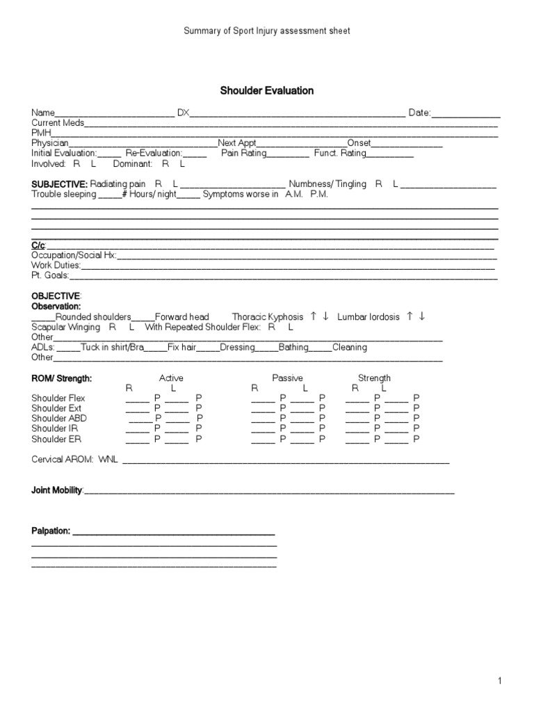 Shoulder Eval Form | PDF