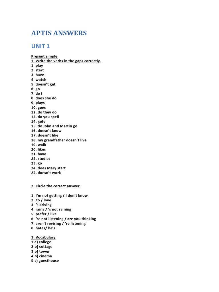 APTIS COURSEBOOK ANSWERS Ultima Edicion | PDF | Subject (Grammar) | Vocabulary