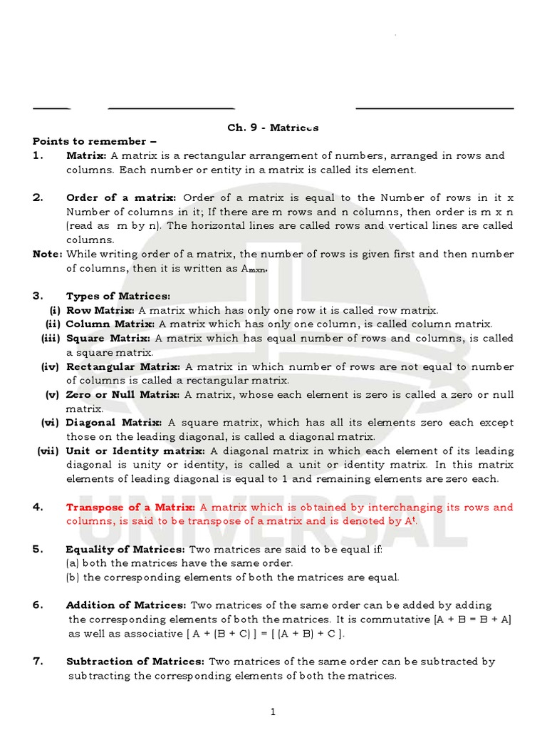 Ch. 9 - Matrices | PDF | Matrix (Mathematics) | Algebra