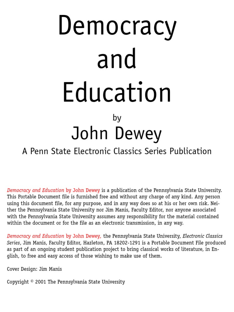 (Penn State Electronic Classics) John Dewey - Democracy and Education - Free Press (1997) | PDF ...