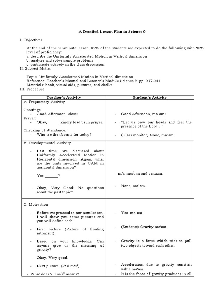 A Detailed Lesson Plan in Physics UAM | PDF