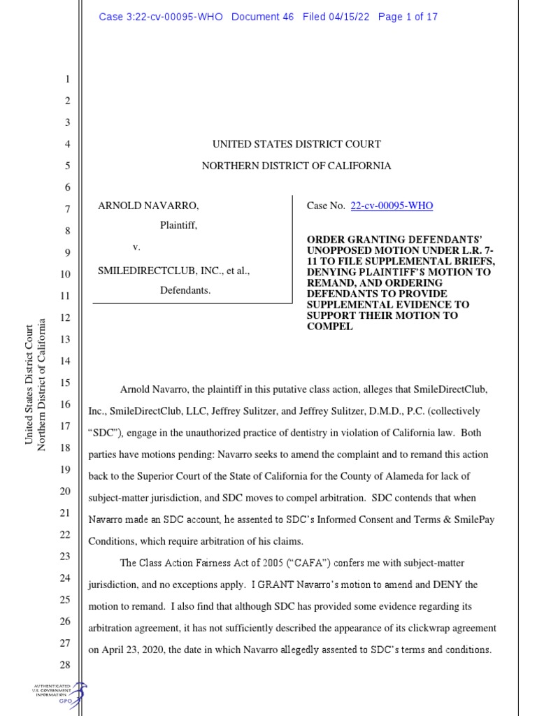 USCOURTS Cand 3 - 22 CV 00095 0 | PDF | Complaint | Joinder
