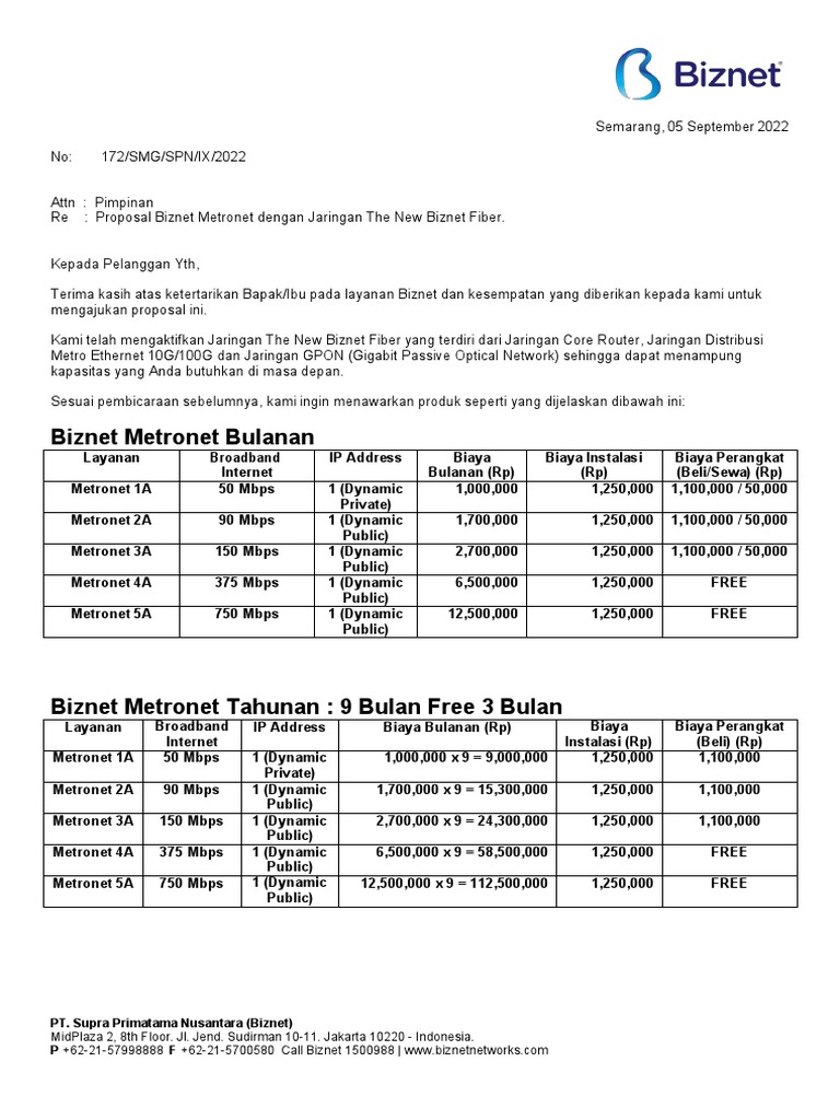 Proposal Biznet Metronet 2022 | PDF