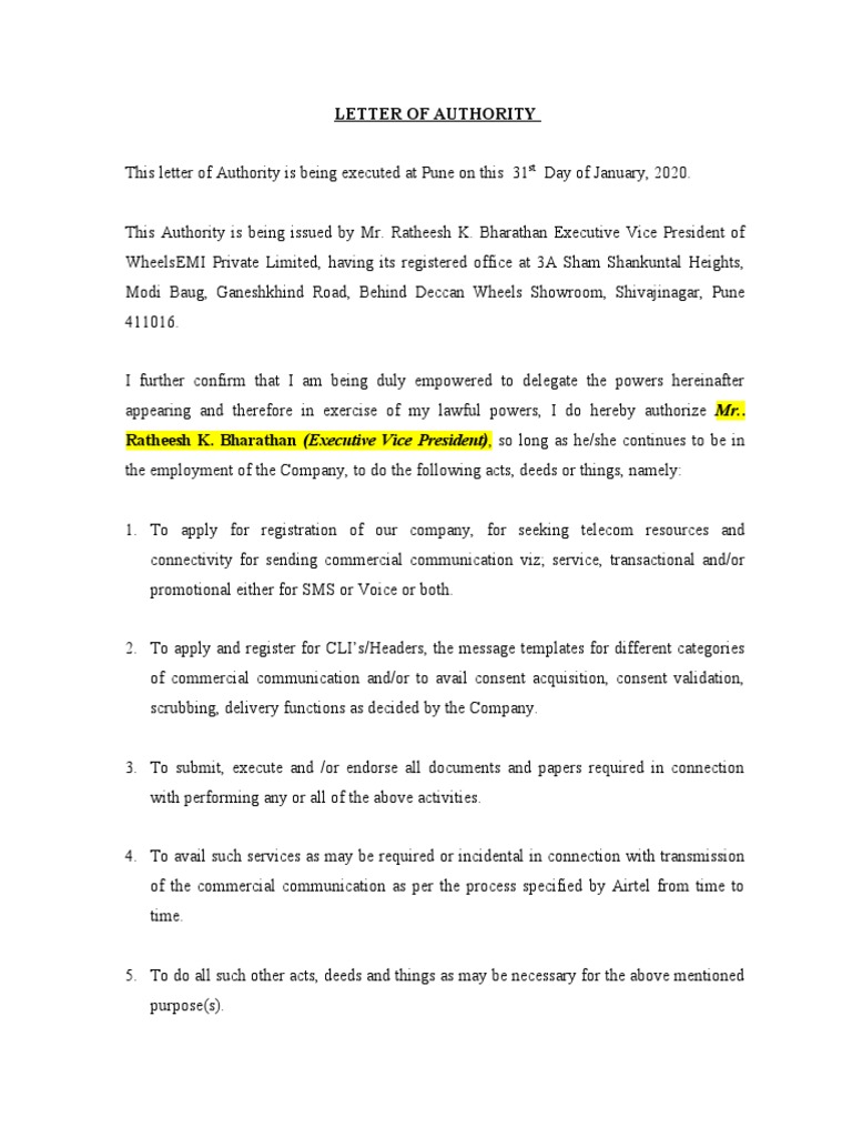AUTHORITY - LETTER - Airtel DLT | PDF | Justice | Crime & Violence