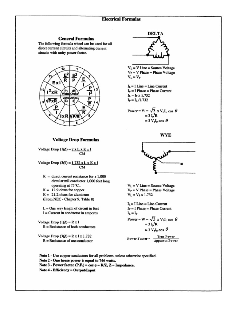 Electrical Formula Sheet | PDF