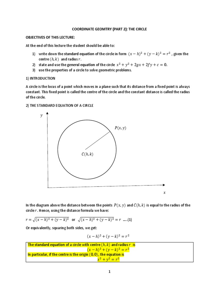 COORDINATE GEOMETRY Part2 The Circle | PDF | Circle | Analytic Geometry
