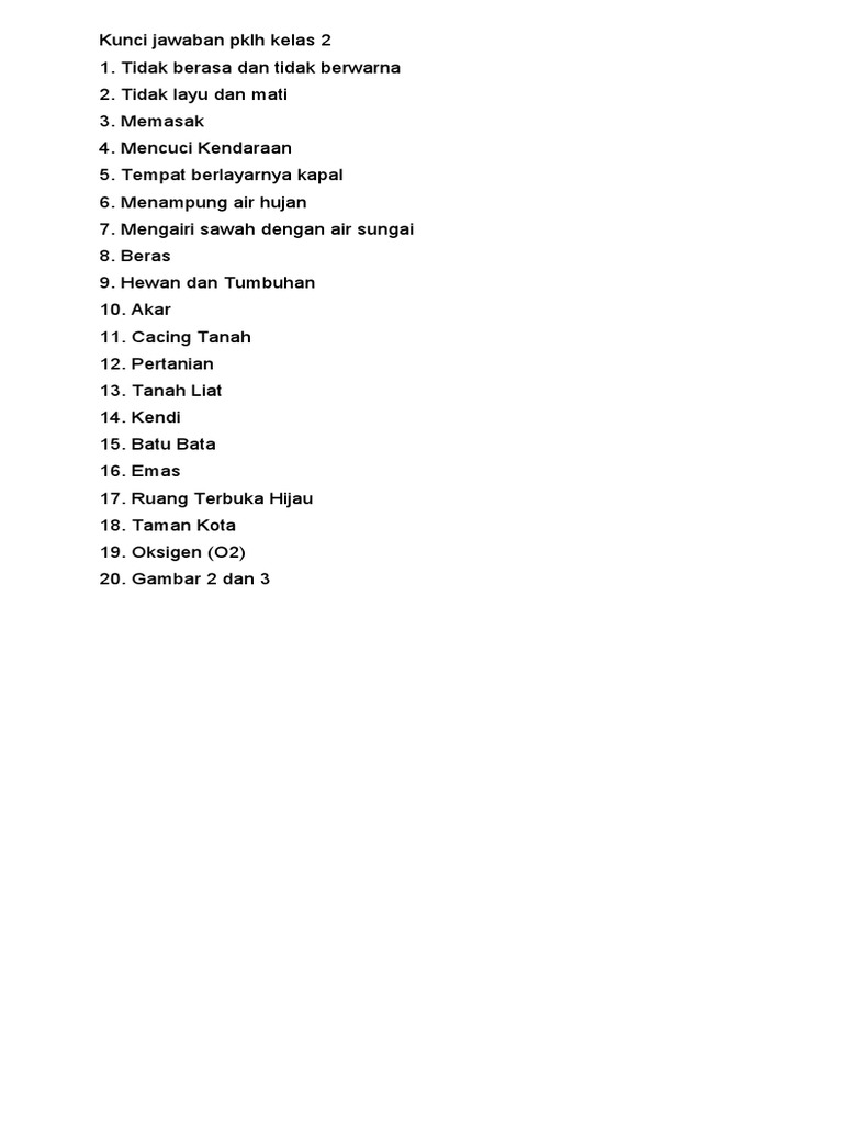 Kunci Jawaban PKLH Kelas 2,3,5,6 Ok | PDF