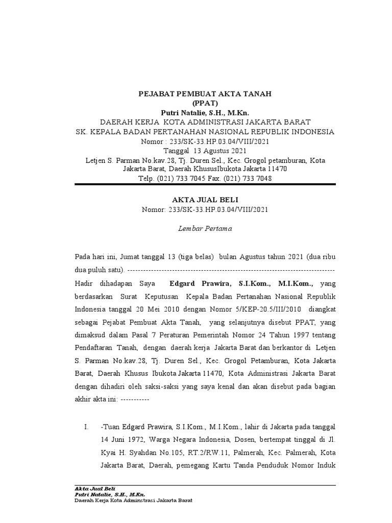 Akta Jual Beli Tanah | PDF