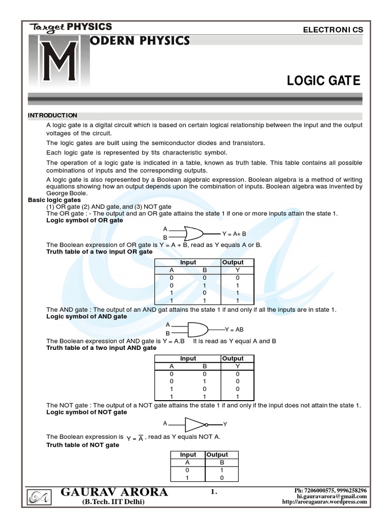 LOGIC GATES by Gaurav Arora (Target Physics) | PDF | Logic Gate ...