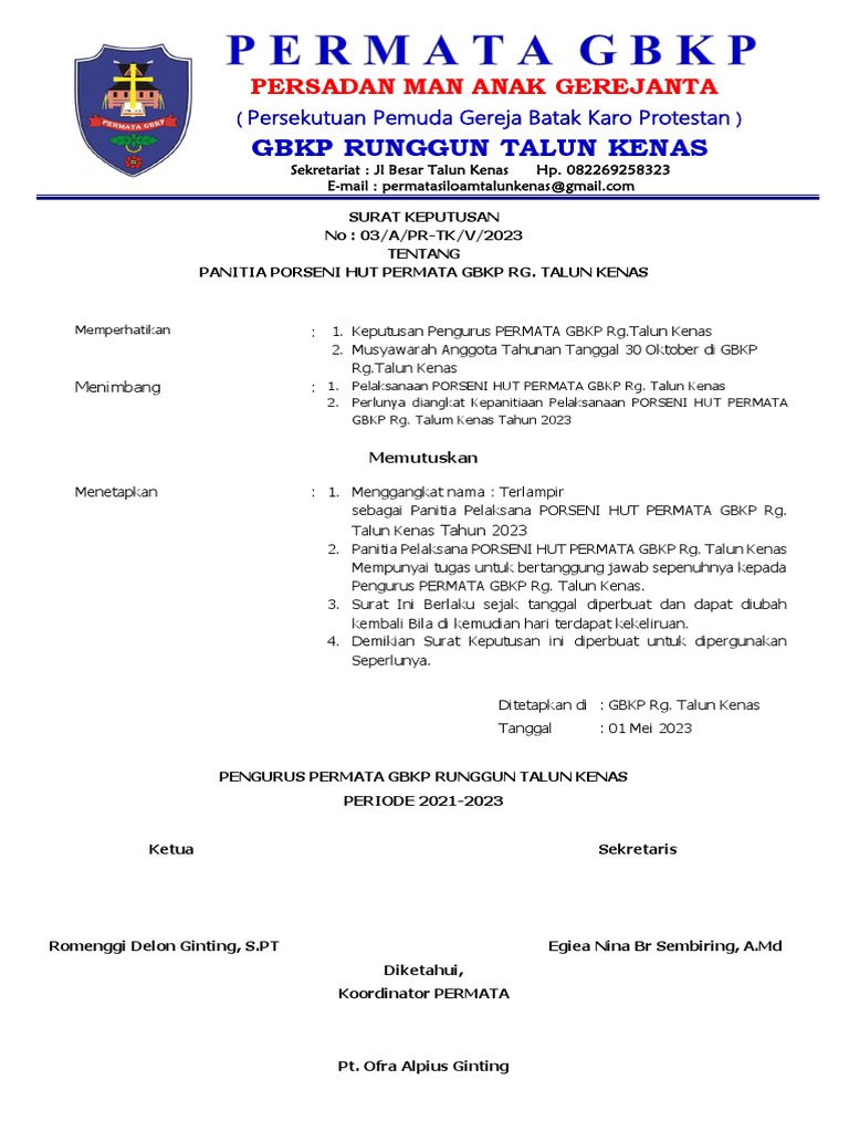 Panitia PORSENI HUT PERMATA 2023 | PDF