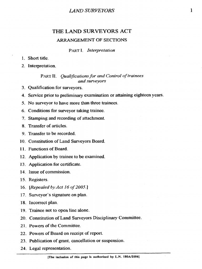 The Land Surveyors Act Land Surveyors Land Surveyors 5 Cap 211 The Land Surveyors | PDF ...