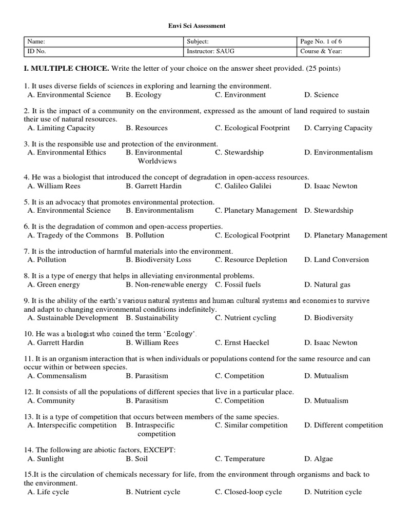 Envi Sci Assessment | PDF | Sustainability | Resource