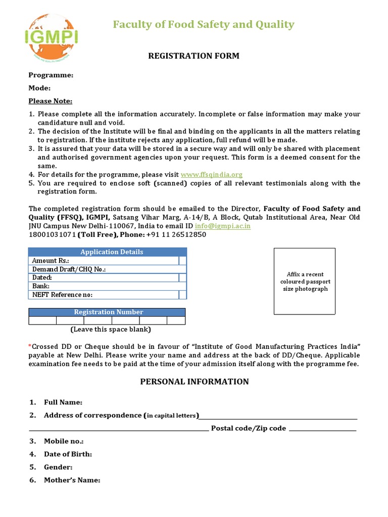 Food Application Form | PDF