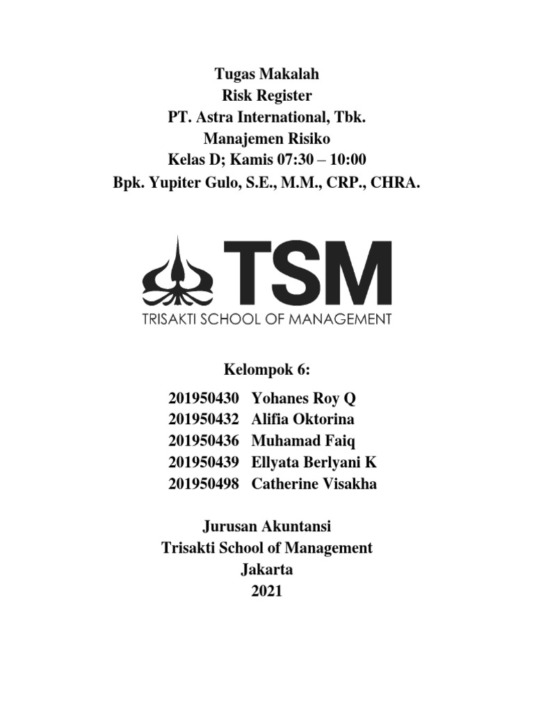 Makalah Risk Register Kelompok 03 PDF | PDF