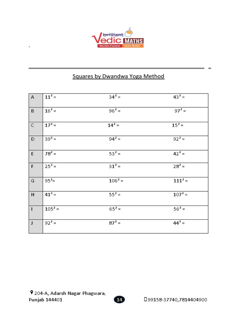 Squares (By Dwandwa Yoga Method) | PDF