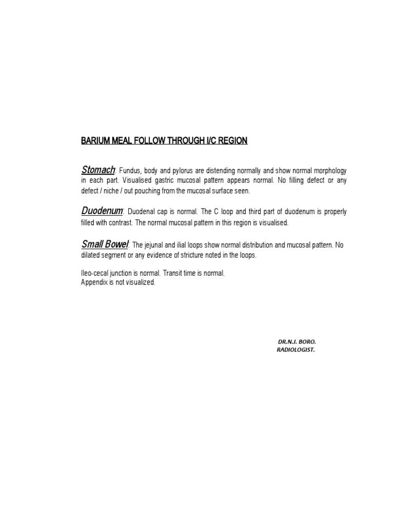 Barium Meal & Follow Through Normal | PDF